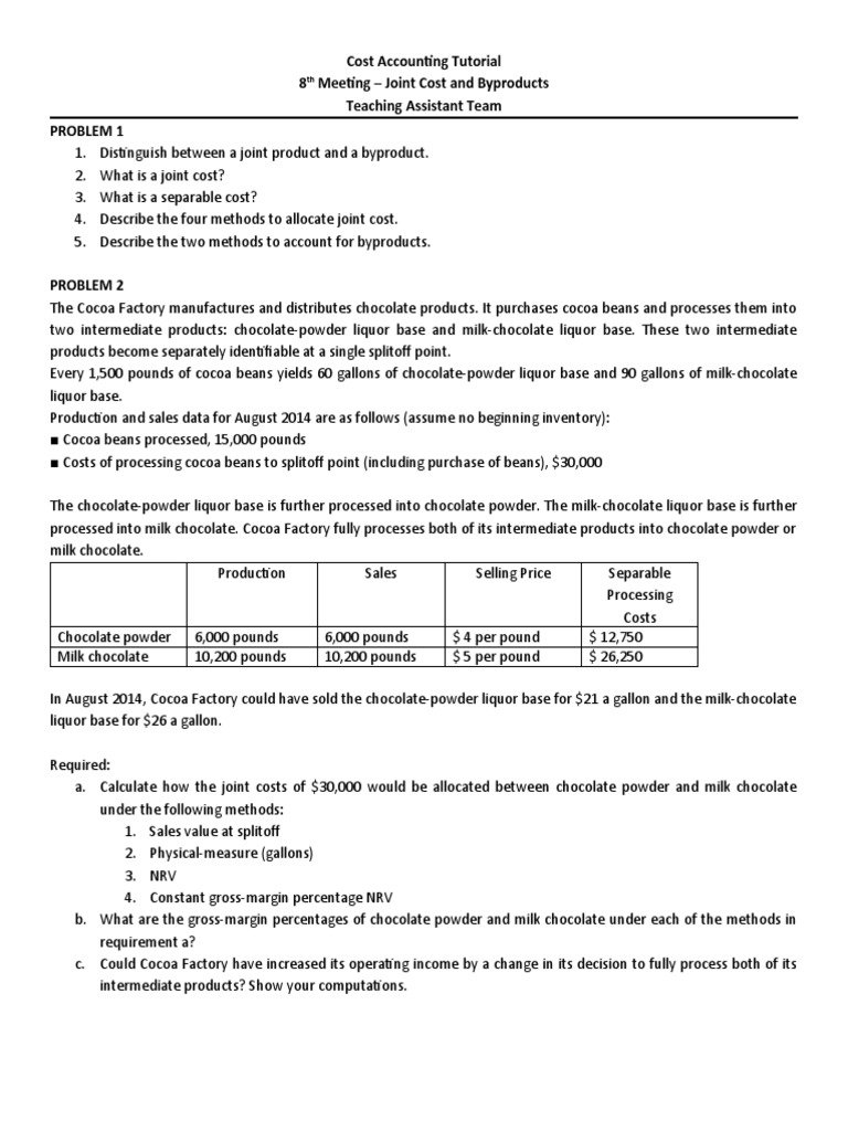 Cost Accounting Tutorial 8 - PROBLEM | PDF | Chocolate | Gross Margin