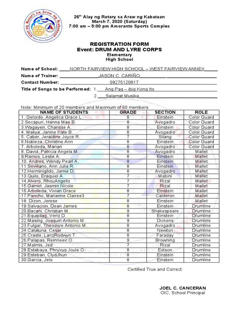 Registration Form Event: Drum and Lyre Corps | PDF | Marching Bands | Music