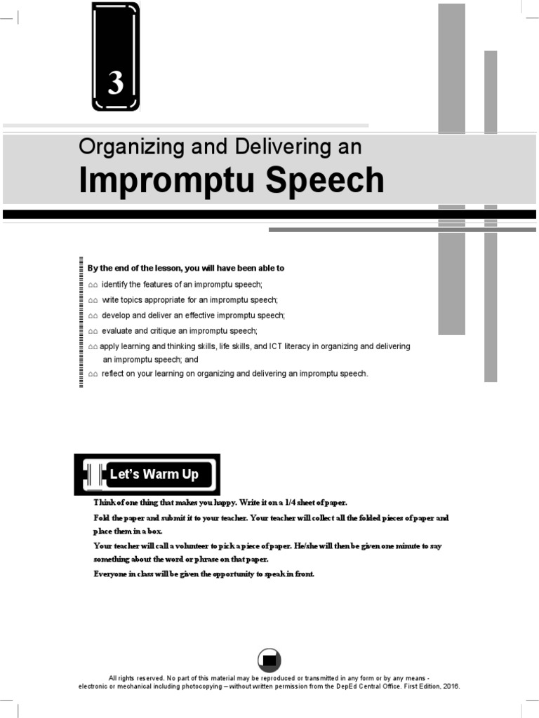 Organizing and Delivering Impromptu Speeches | PDF | Nonverbal ...