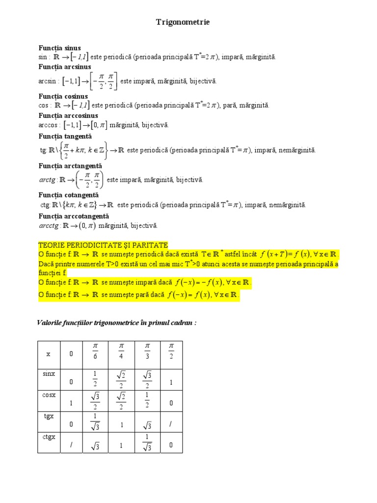 Trigonometrie Clasa A IX | PDF