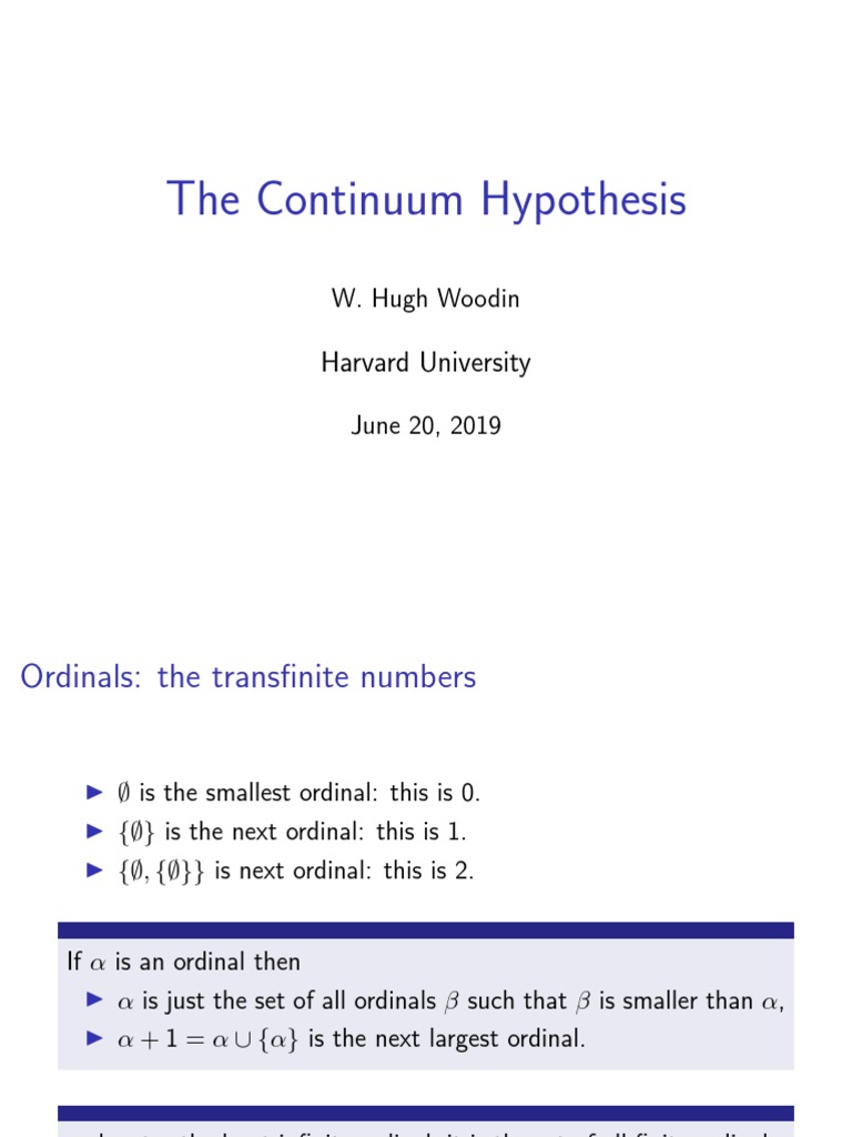 The Continuum Hypothesis: W. Hugh Woodin | PDF | Infinity | Numbers
