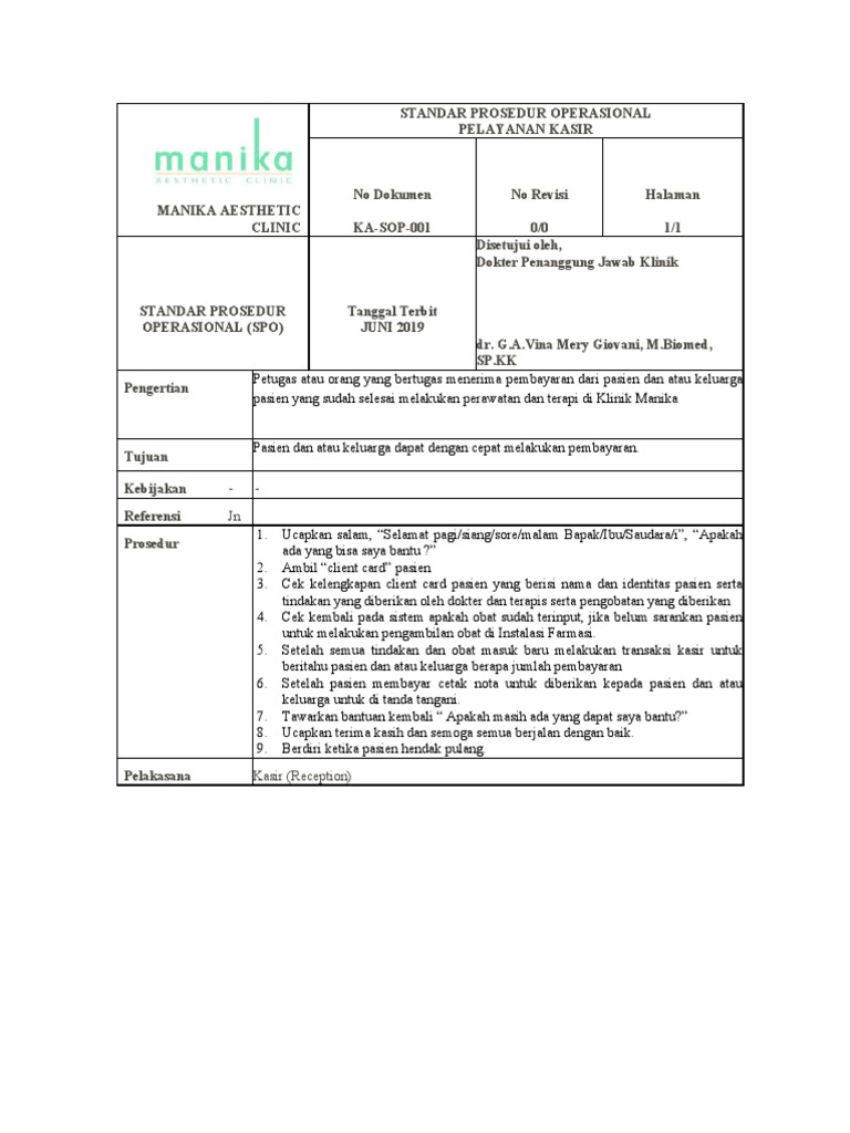 SOP Kasir | PDF