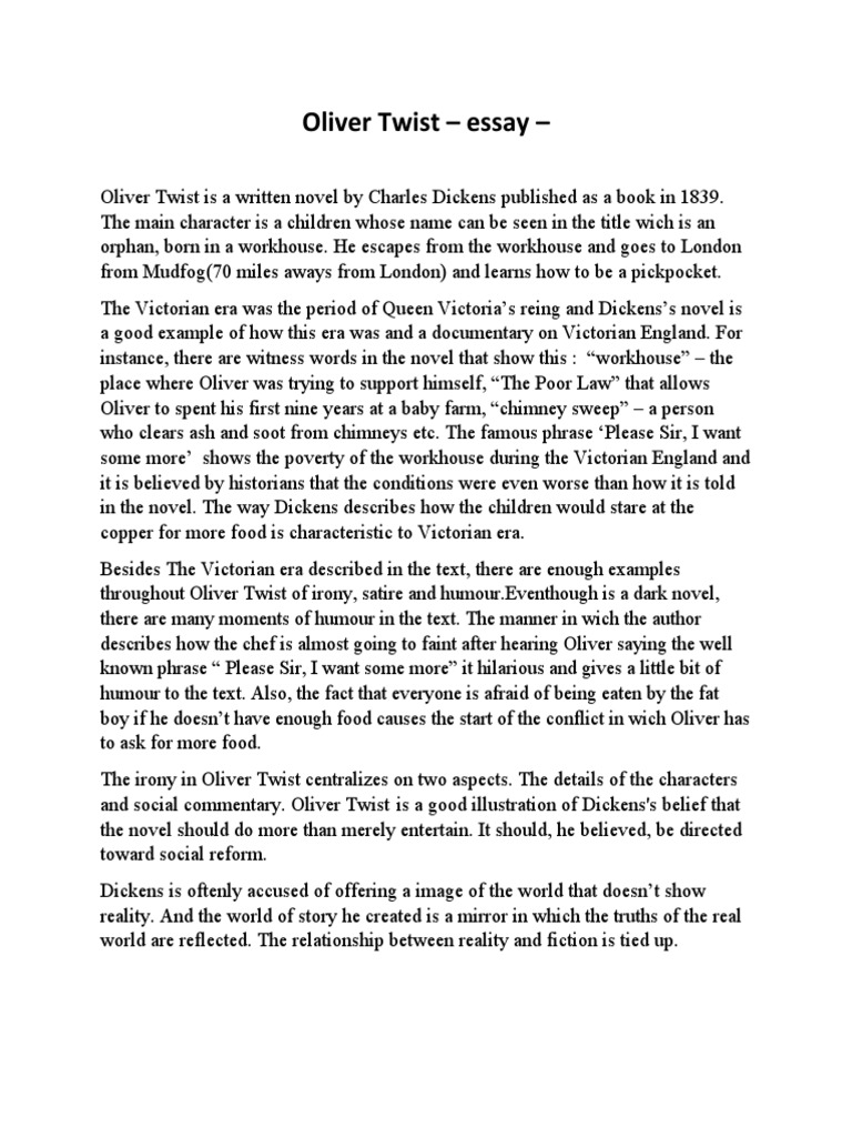 Oliver Twist - Essay | PDF