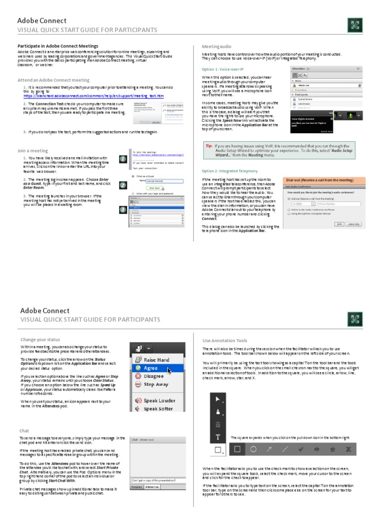 Adobe Connect Participant Quick Guide | PDF | Web Conferencing | Voice ...