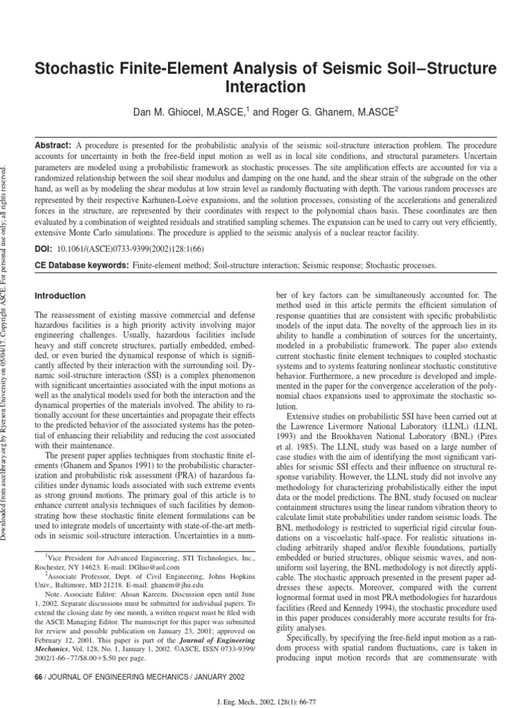 2002 - Ghiocel - Stochastic Finite-Element Analysis of Seismic Soil-Structure Interaction | PDF ...