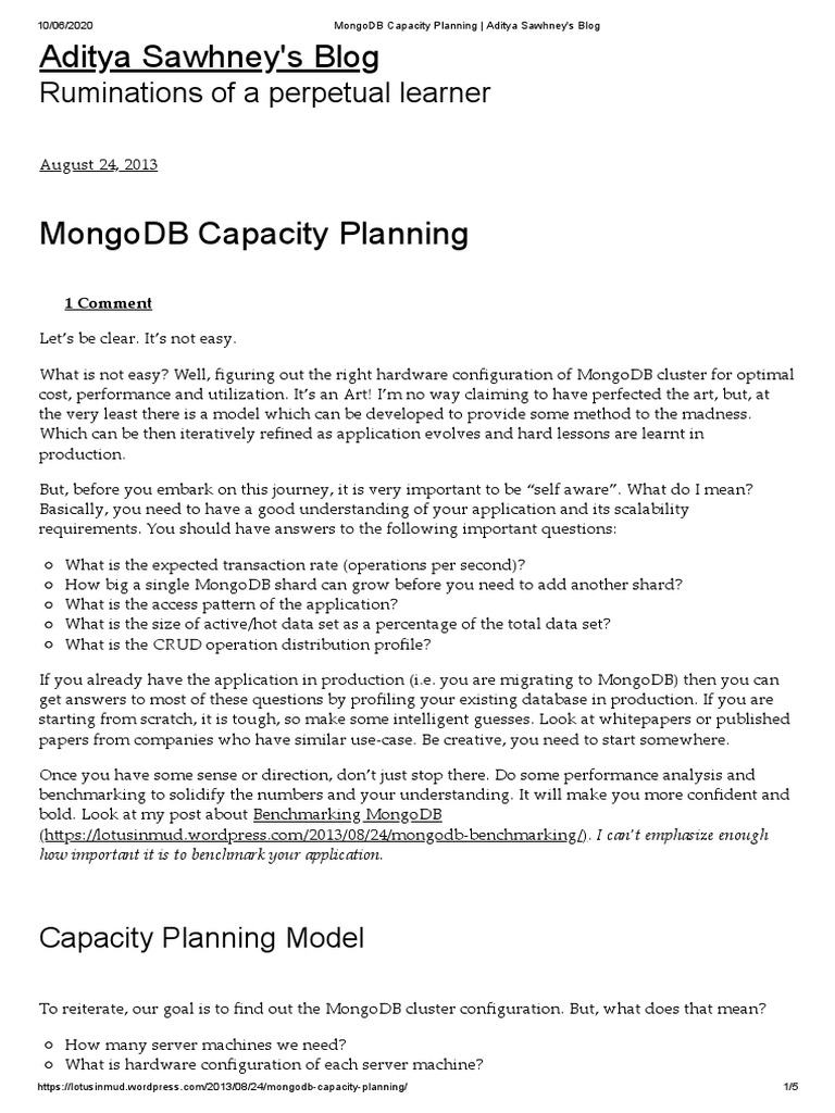 MongoDB Capacity Planning Guide | PDF | Hard Disk Drive | Replication (Computing)
