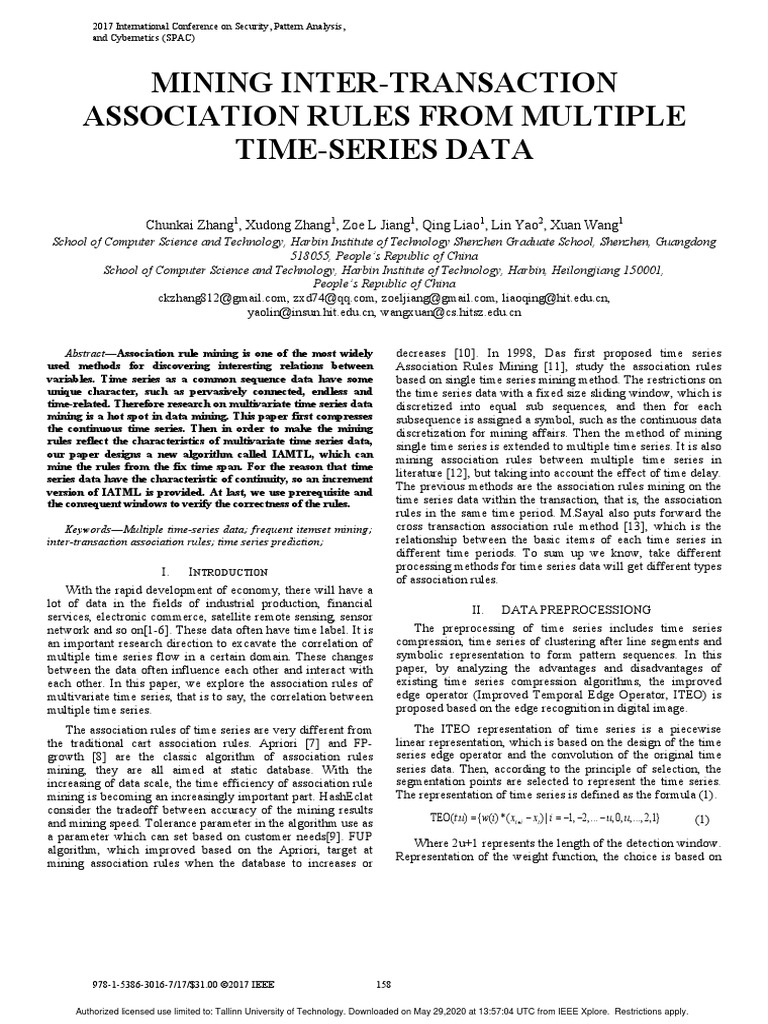Mining Inter-Transaction Association Rules From Multiple Time-Series Data | PDF | Time Series ...