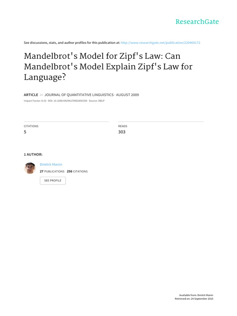 Mandelbrot's Model For Zipf's Law: Can Mandelbrot's Model Explain Zipf ...