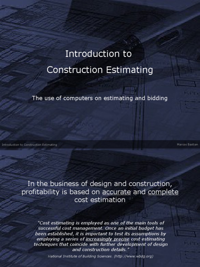 Introduction To Construction Estimating: The Use of Computers On ...