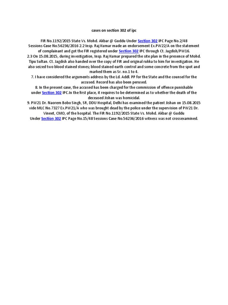 Cases On Section 302 of Ipc | PDF