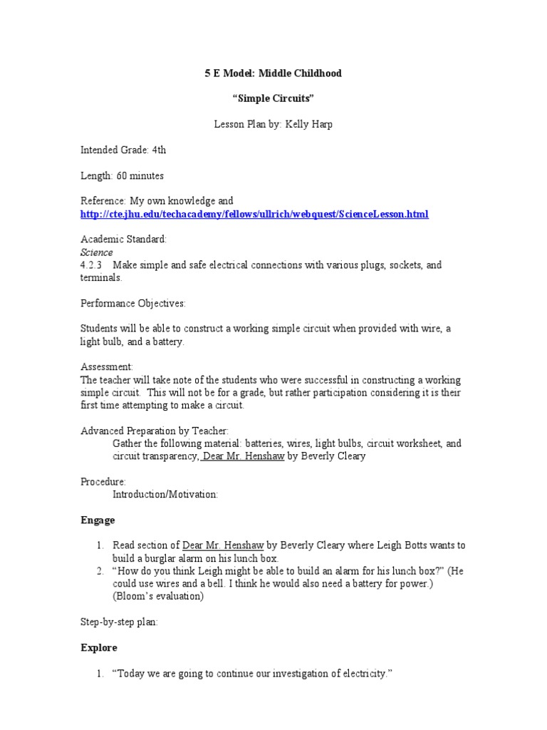Science - 5 E Model - Simple Circuits | PDF | Cognition | Behavior ...