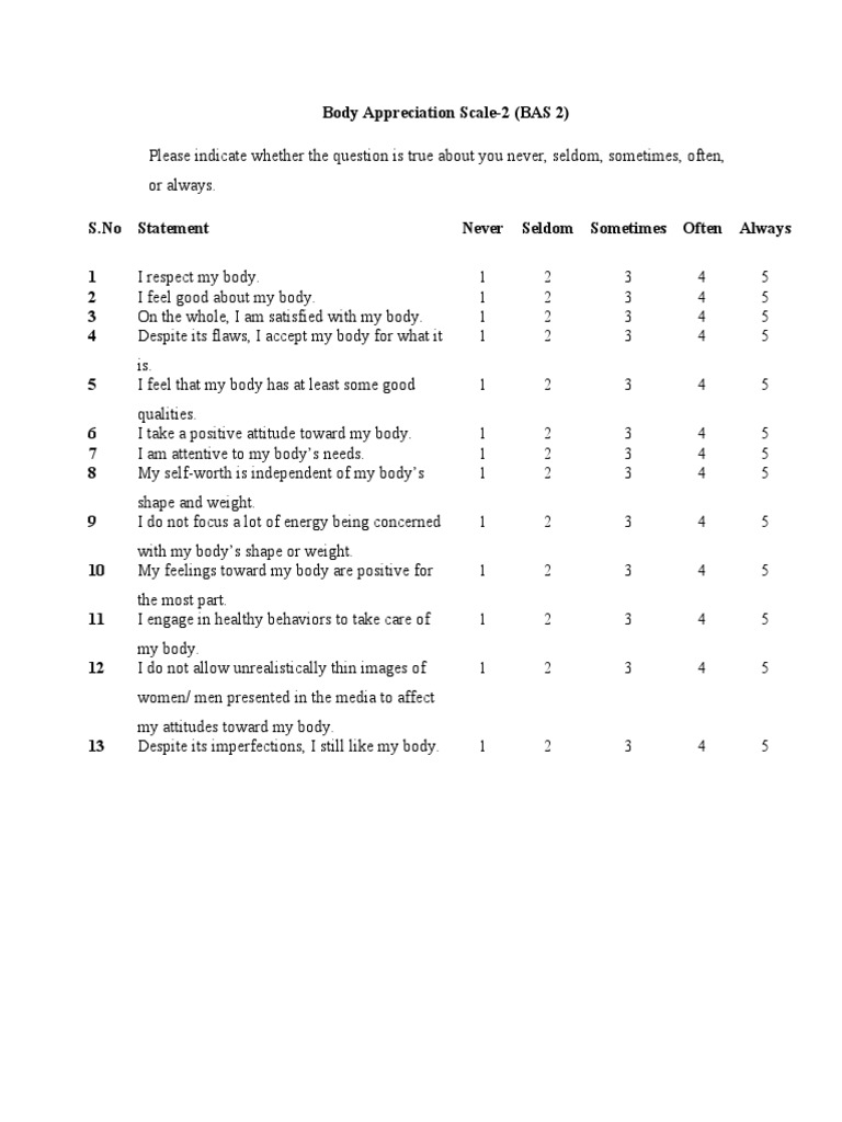 Body Appreciation Scale | PDF | Self-Improvement | Lifestyle
