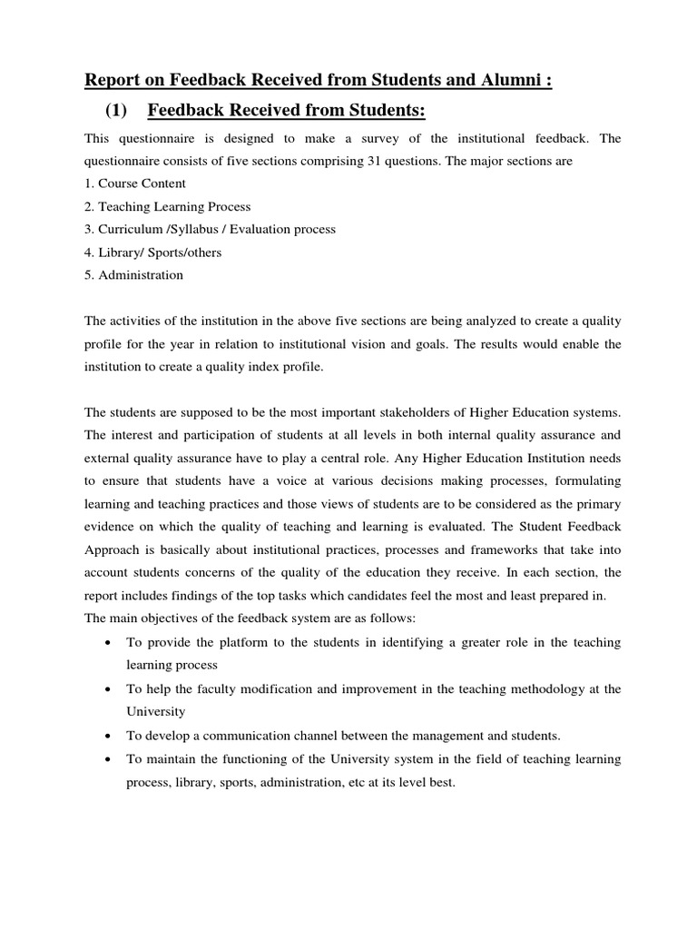 Feedback Report Analysis | PDF | Teachers | Curriculum
