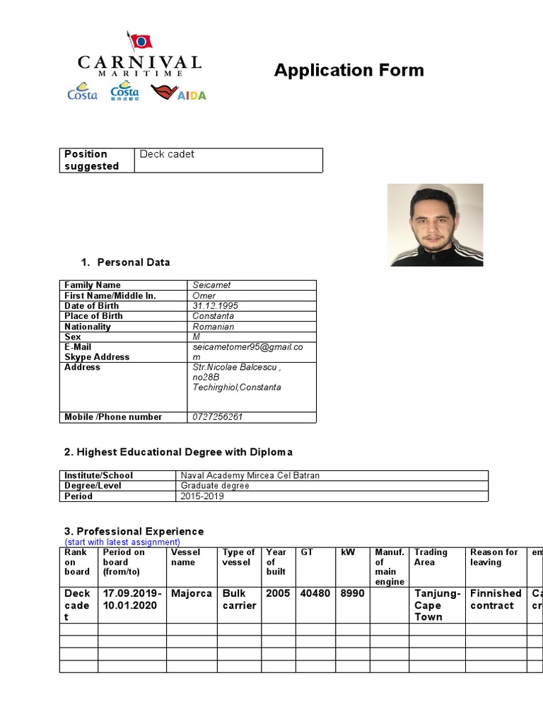 2019Nov Carnival Maritime revised Resume Format_Deck and Engine | Business