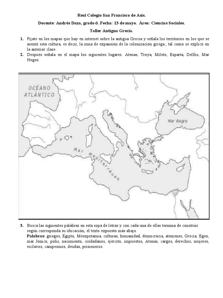 Mapa Antigua Grecia y Sopa de Letras Taller | PDF | Antigua Grecia | Grecia