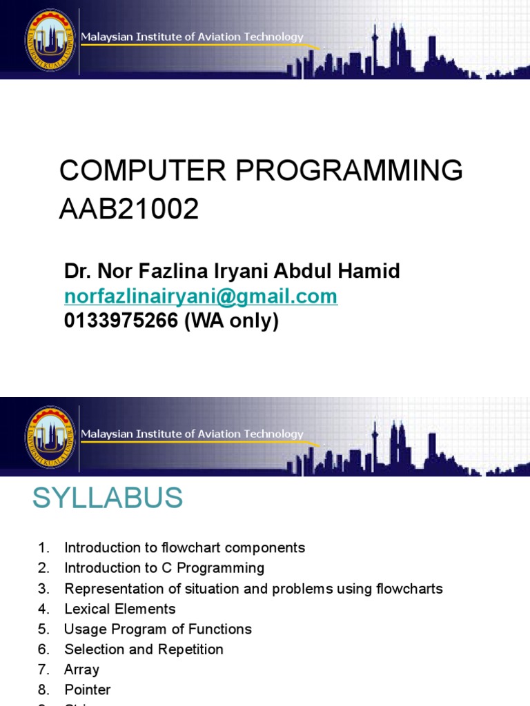 Computer Programming AAB21002: Dr. Nor Fazlina Iryani Abdul Hamid 0133975266 (WA Only) | PDF ...