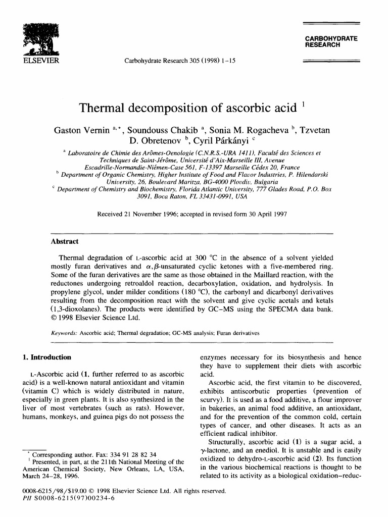 Thermal Decomposition of Ascorbic Acid PDF | PDF | Thin Layer Chromatography | Gas Chromatography