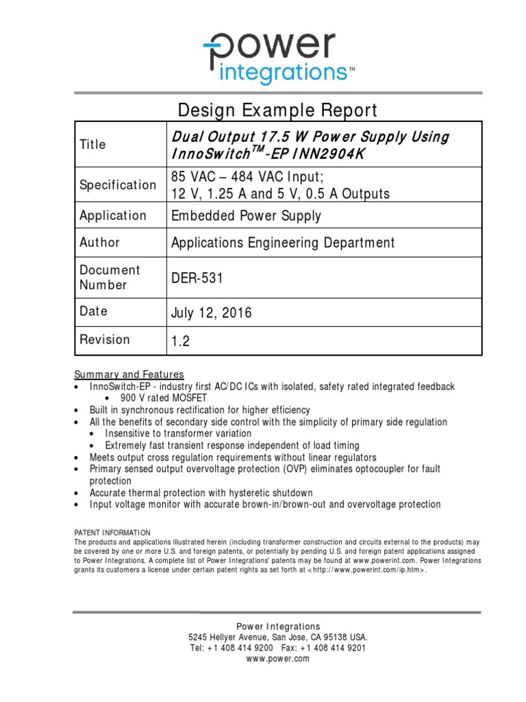 Design Example Report: Dual Output 17.5 W Pow Er Supply Using Innosw ...
