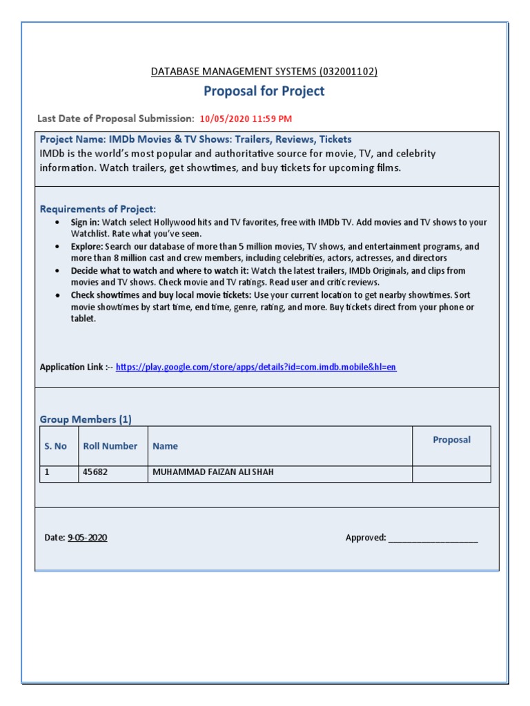 Proposal For Project: Last Date of Proposal Submission | PDF