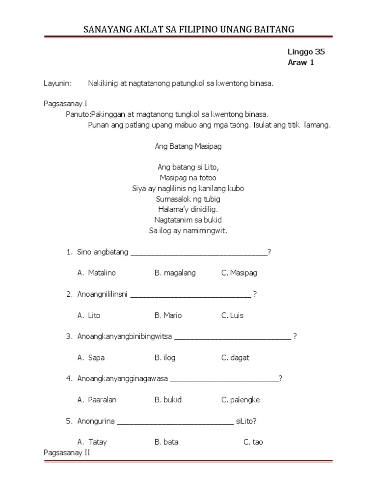 Workbook in Filipino 6 | PDF
