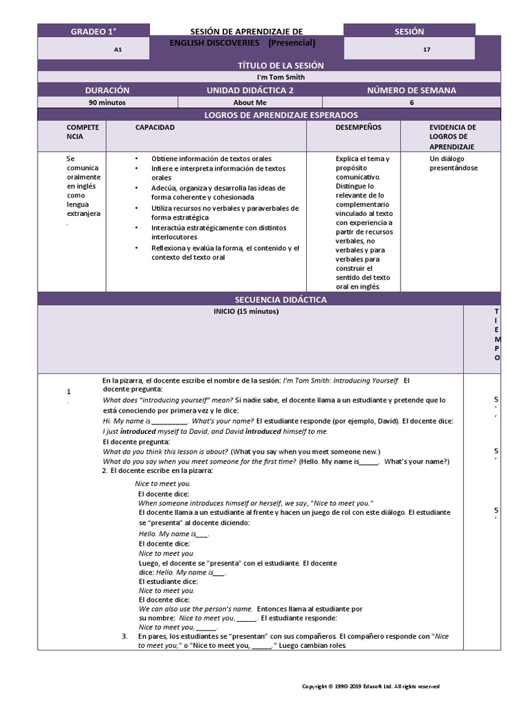 Week 6 Session 17 Course A1 Unit 2 Lesson 2 FTF 90 Spa | PDF