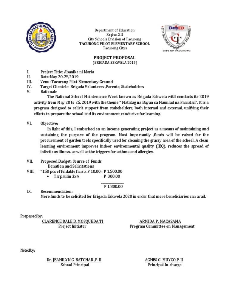 Project Proposal: Tacurong Pilot Elementary School | PDF | Natural ...