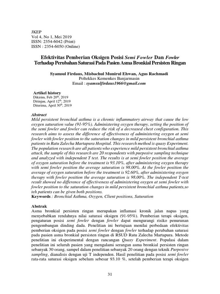 Jurnal Posisi Semi Folwer Dan Fowler | PDF | Pulmonology | Clinical ...