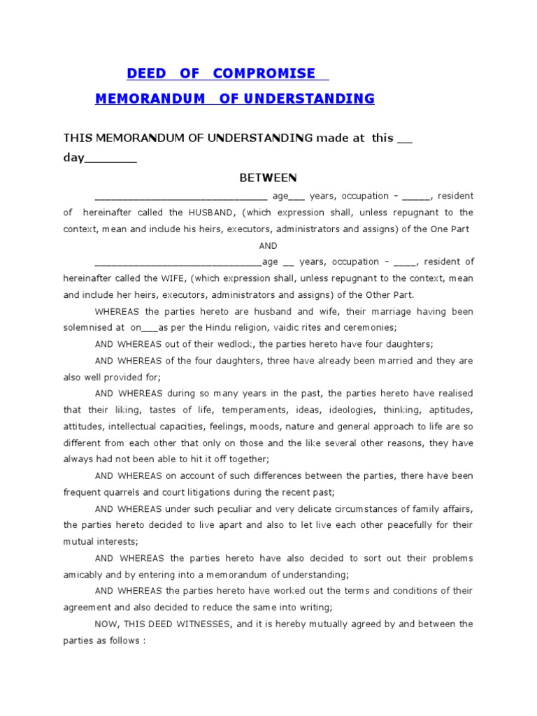 Deed of Compromise | PDF | Wife | Marriage