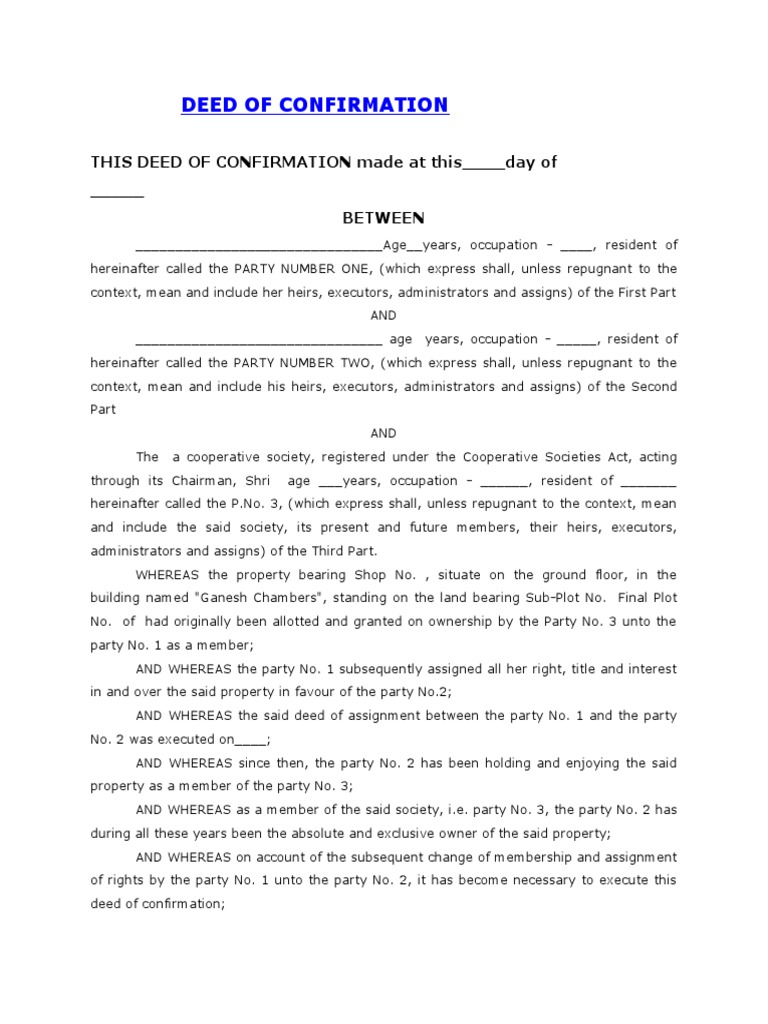 Deed of Confirmation | PDF | Deed | Property