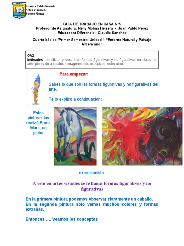 Guía N°5 Artes Visuales Cuarto Basico Nelly - Juan Pablo - Ely | PDF ...