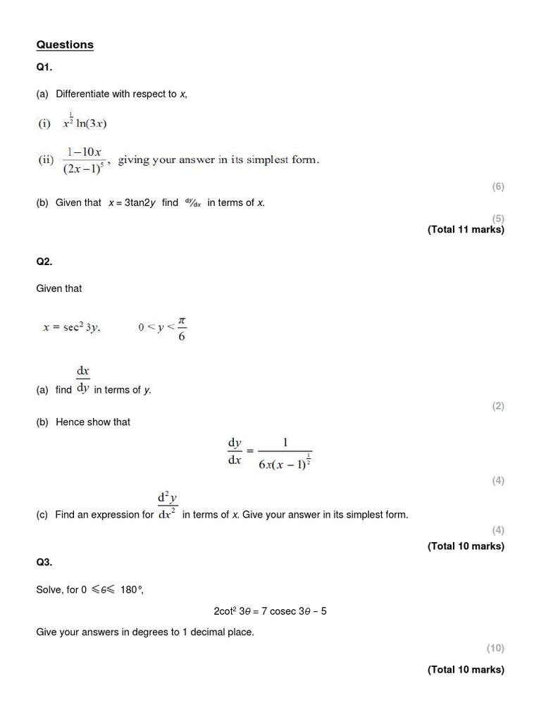 C3 All Trig Questions | PDF | Sine | Trigonometric Functions