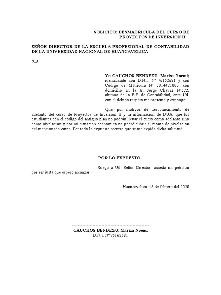 Desmatricula Del Cur..o VDHD | PDF