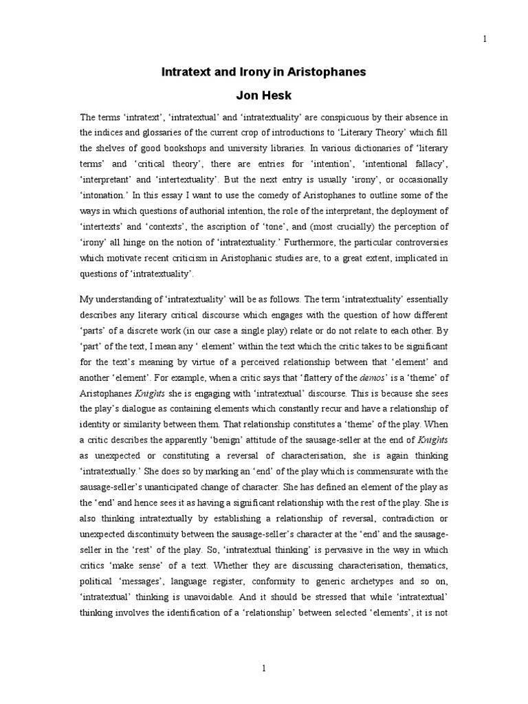 Intratext and Irony in Aristophanes | PDF | Aristophanes | Irony