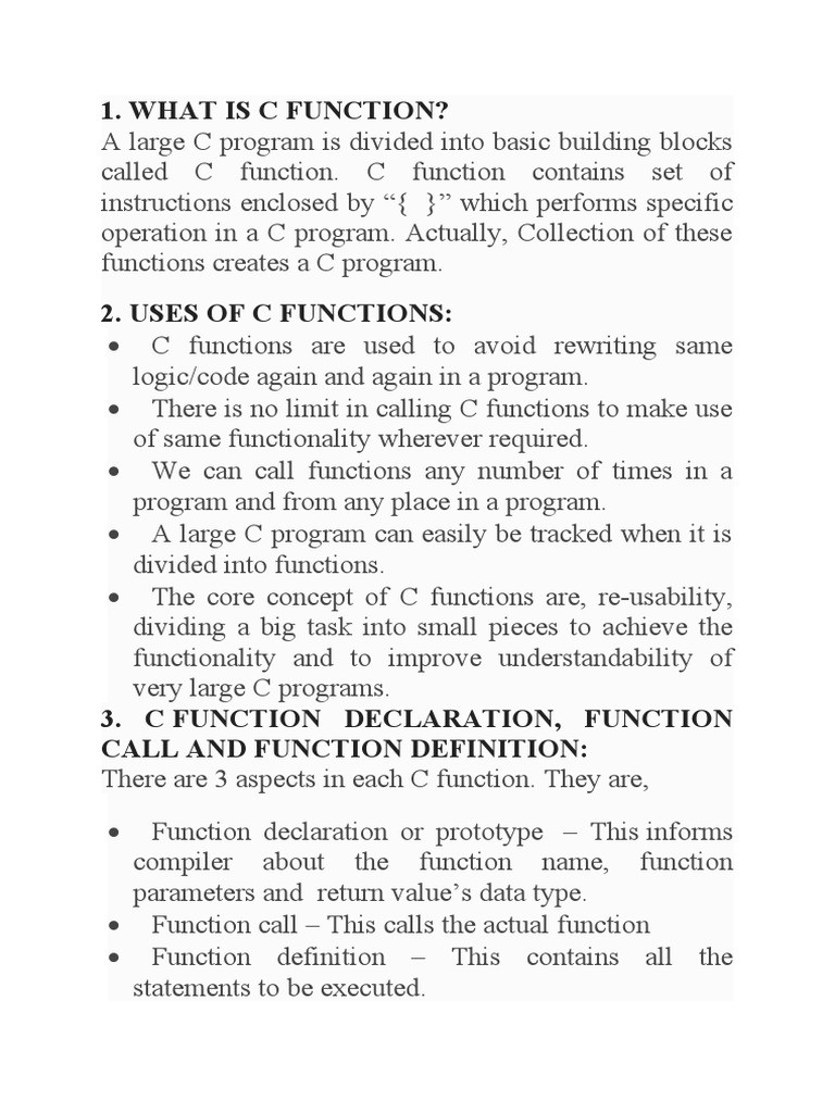What Is C Function Pdf Parameter Computer Programming Subroutine