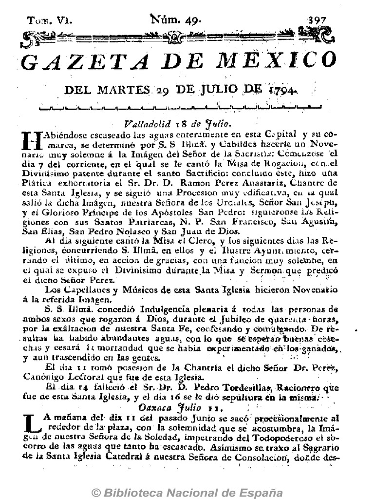 Gazeta de México (1784) - 29-7-1794 | PDF | Religión y creencia