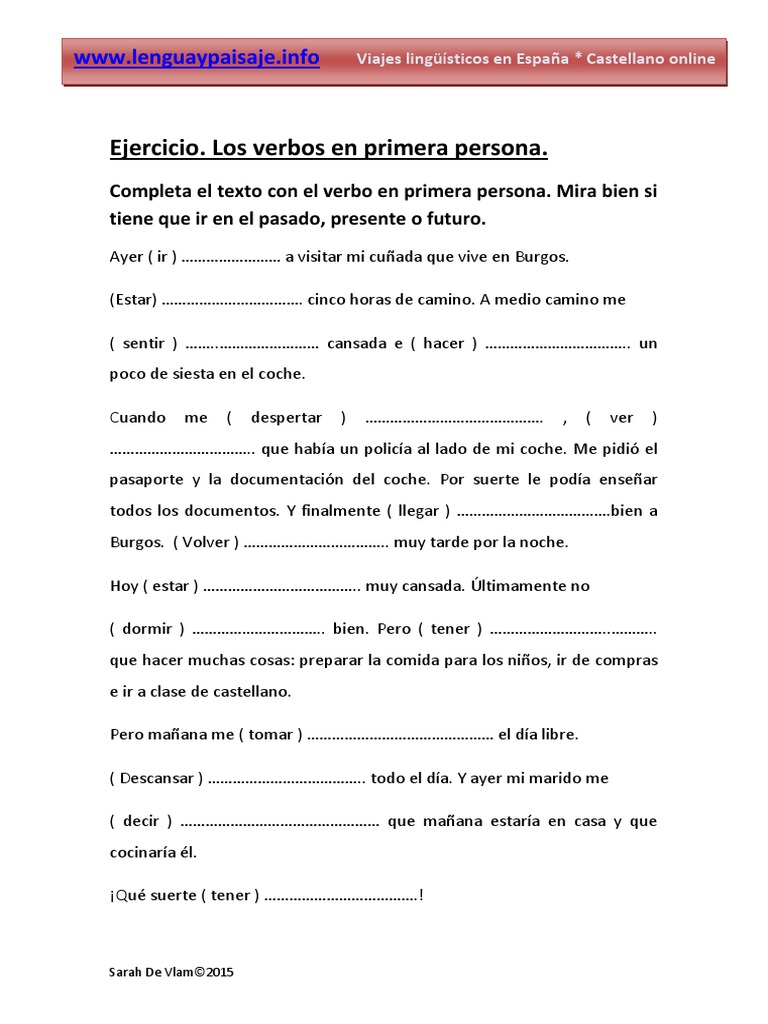 Ejercicio. Verbos en Primera Persona. | PDF