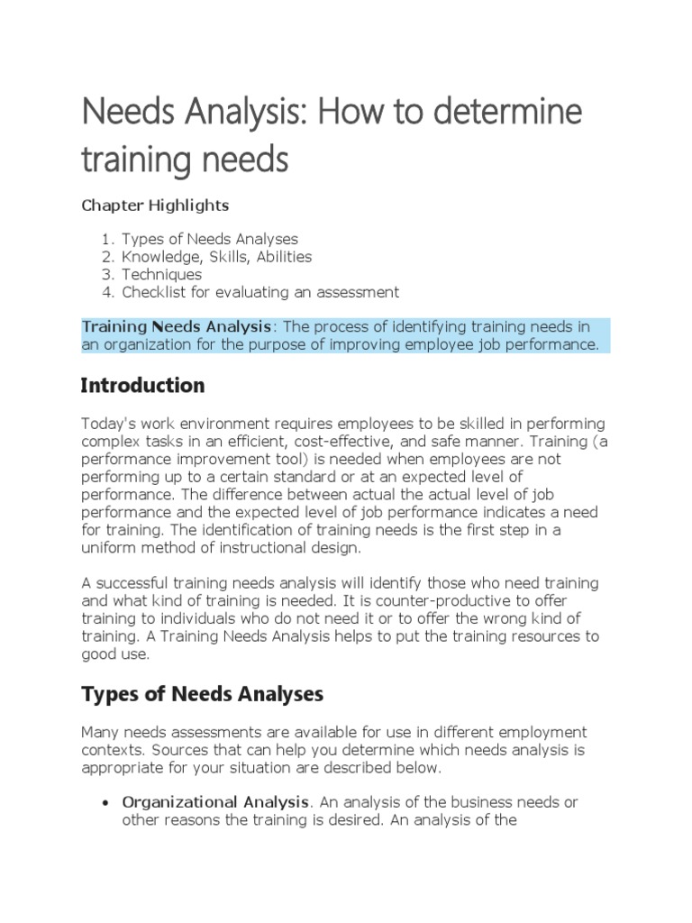 Training Needs Analysis | PDF | Competence (Human Resources) | Needs ...