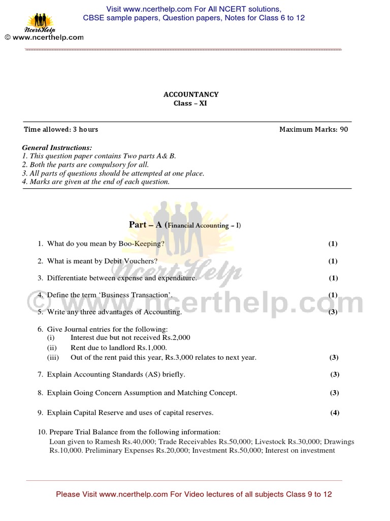 Class XI Financial Accounting Exam Paper | PDF