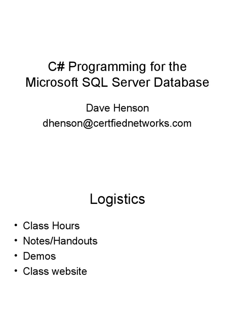 C Programming For The Microsoft Sql Server Database Dave Henson Pdf Component Object Model