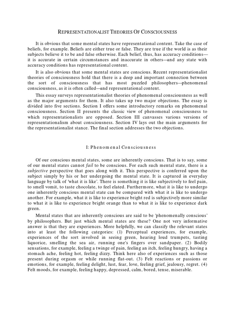 Representationalist Theories of Consciousness | PDF | Consciousness ...
