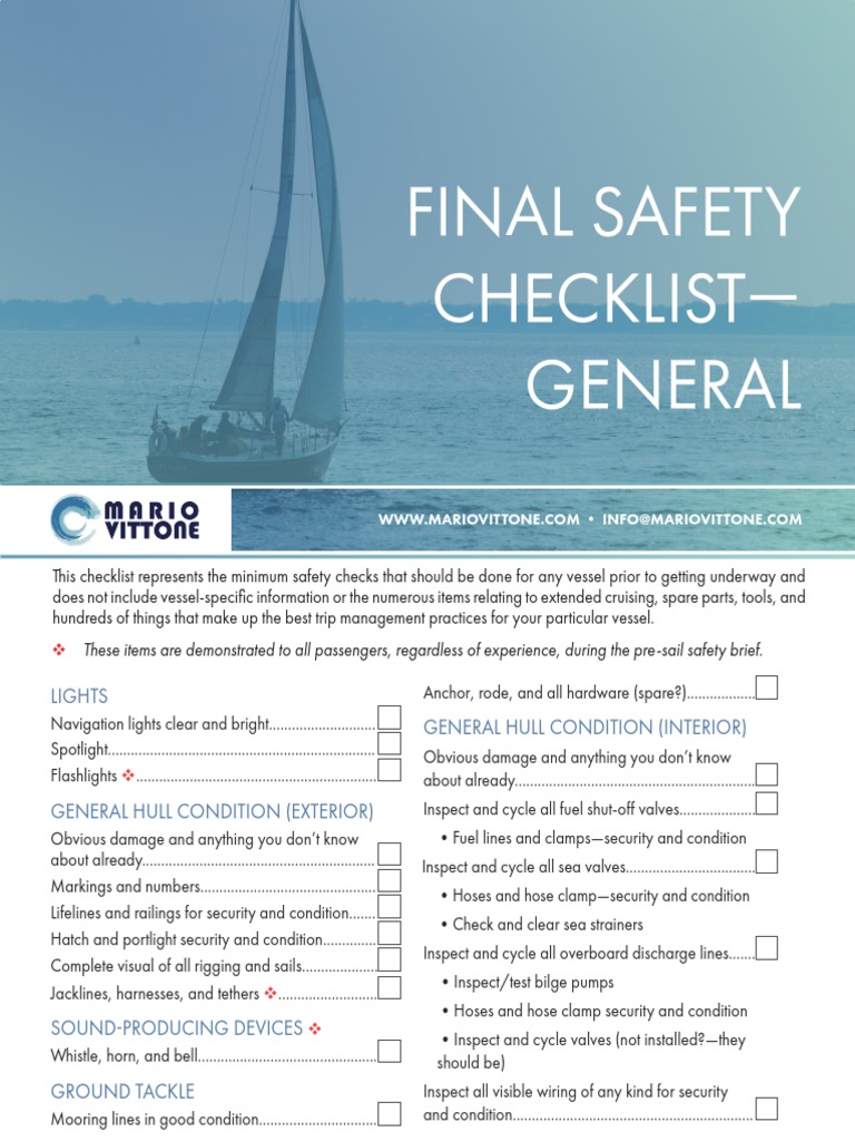 Final Safety Checklist General | PDF | Manufactured Goods | Transport