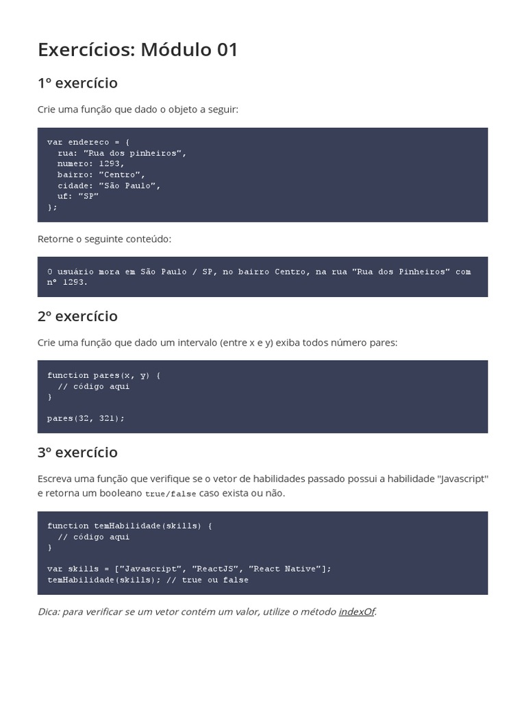 Exercícios JavaScript | PDF Exercícios JavaScript | PDF