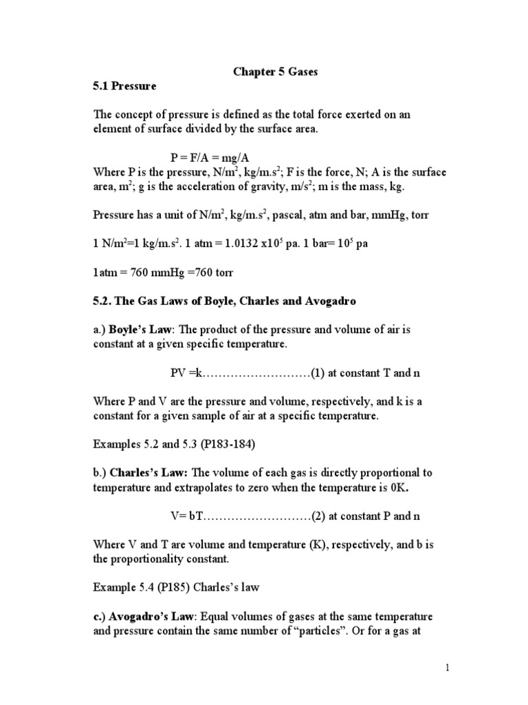 Chapter 5 Gases | PDF | Gases | Mole (Unit)