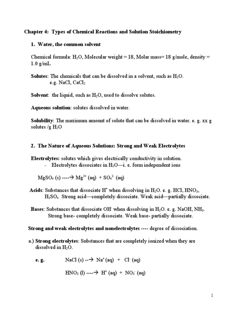 Chapter 4 Types of Chemical Reaction and Solution Stoichiometry | PDF | Redox | Dissociation ...