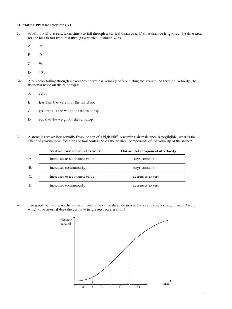 1D Motion Practice Problems VI - IB Multiple Choice PDF | PDF ...