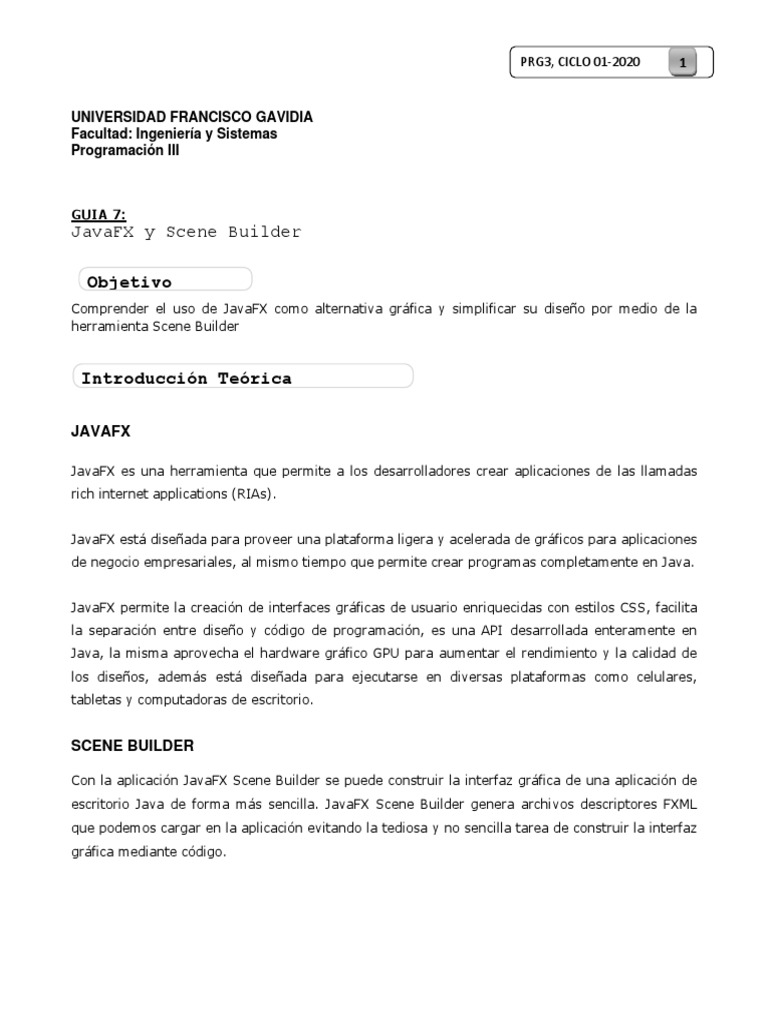Guía No. 7 PRG3 Ciclo 01-2020 | PDF | Java (lenguaje de programación) | Archivo de computadora
