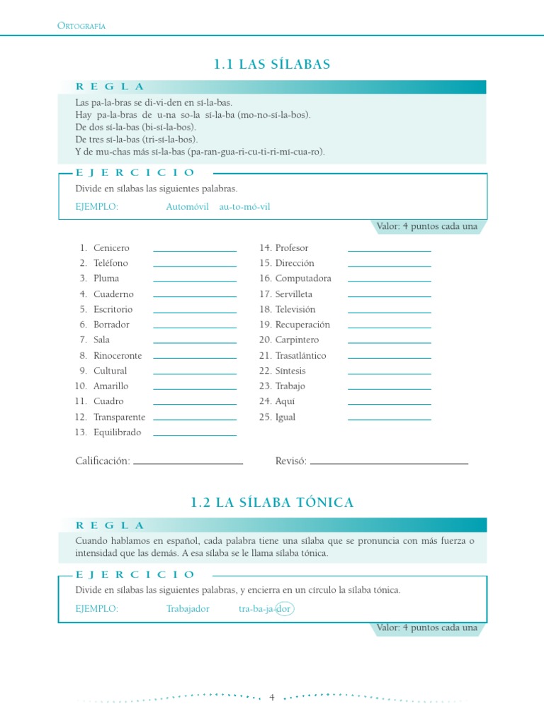 Ejercicio Sílabas | PDF | Pronombre | Fonética