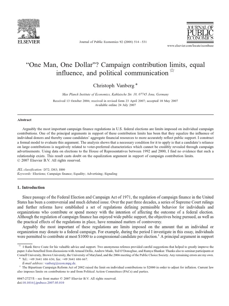 Campaign Contribution Limits, Equal Influence, and Political ...