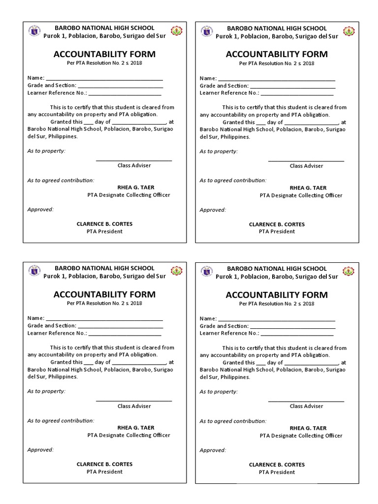 Accountability Form Accountability Form | PDF