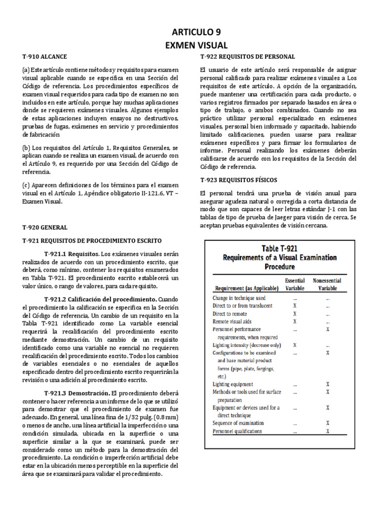 Asme Art.9 Examen Visual Traducido Español | PDF | Percepción visual ...